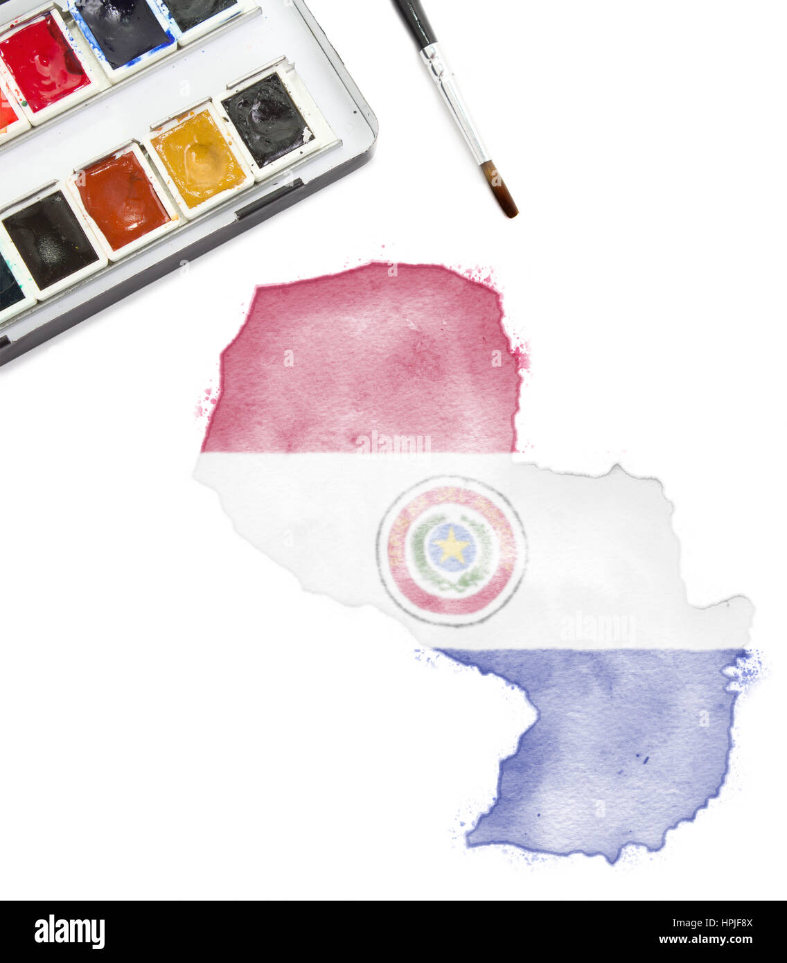 A watercolor painting of Paraguay in the national colors.(series Stock ...