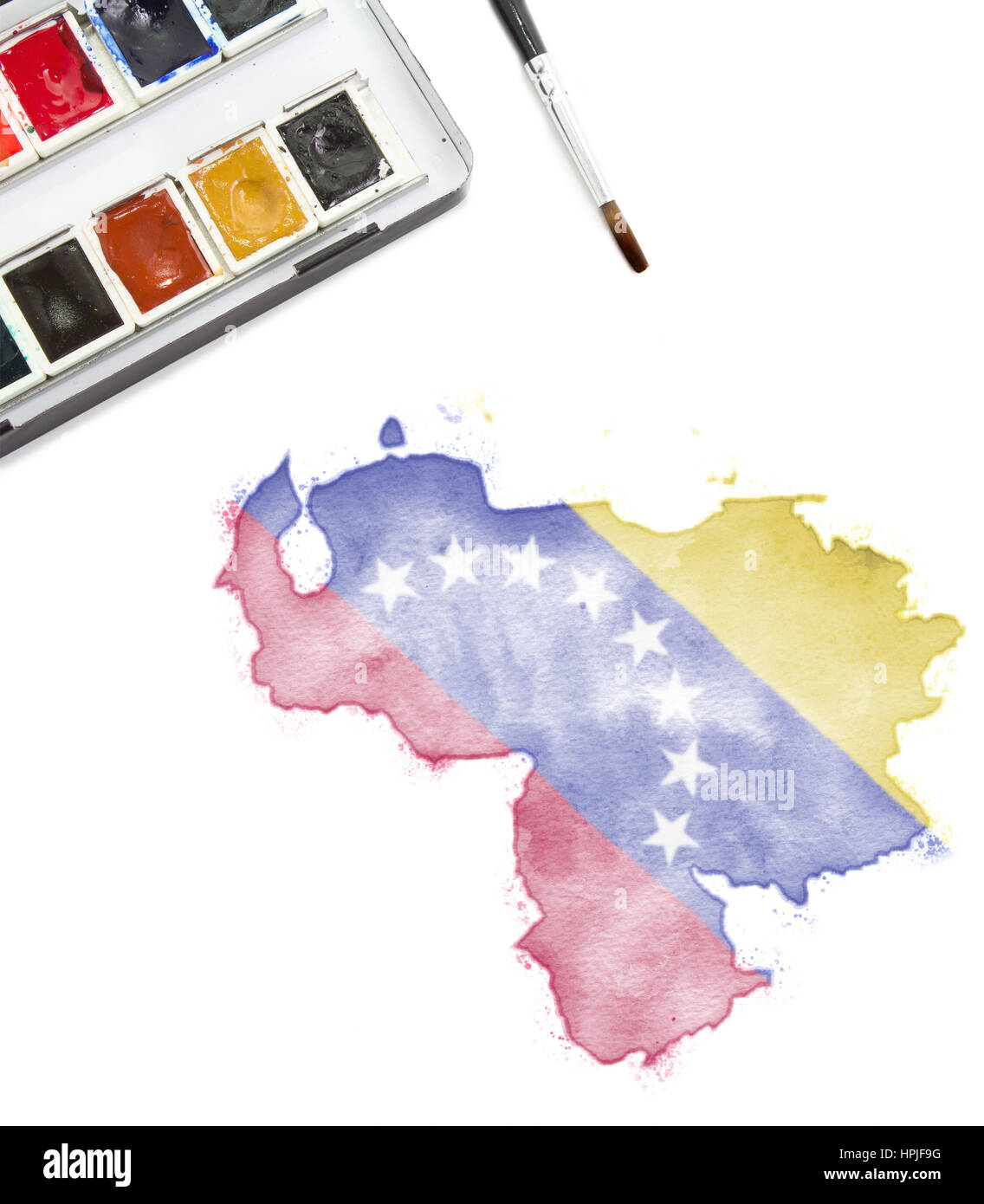 A watercolor painting of Venezuela in the national colors.(series Stock ...