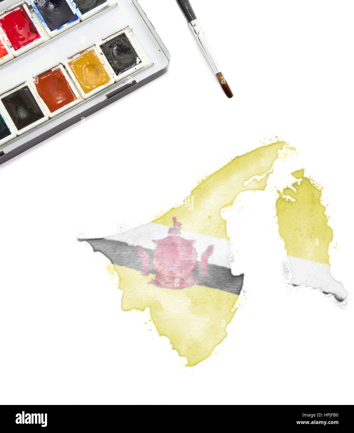 A watercolor painting of Brunei in the national colors.(series Stock ...