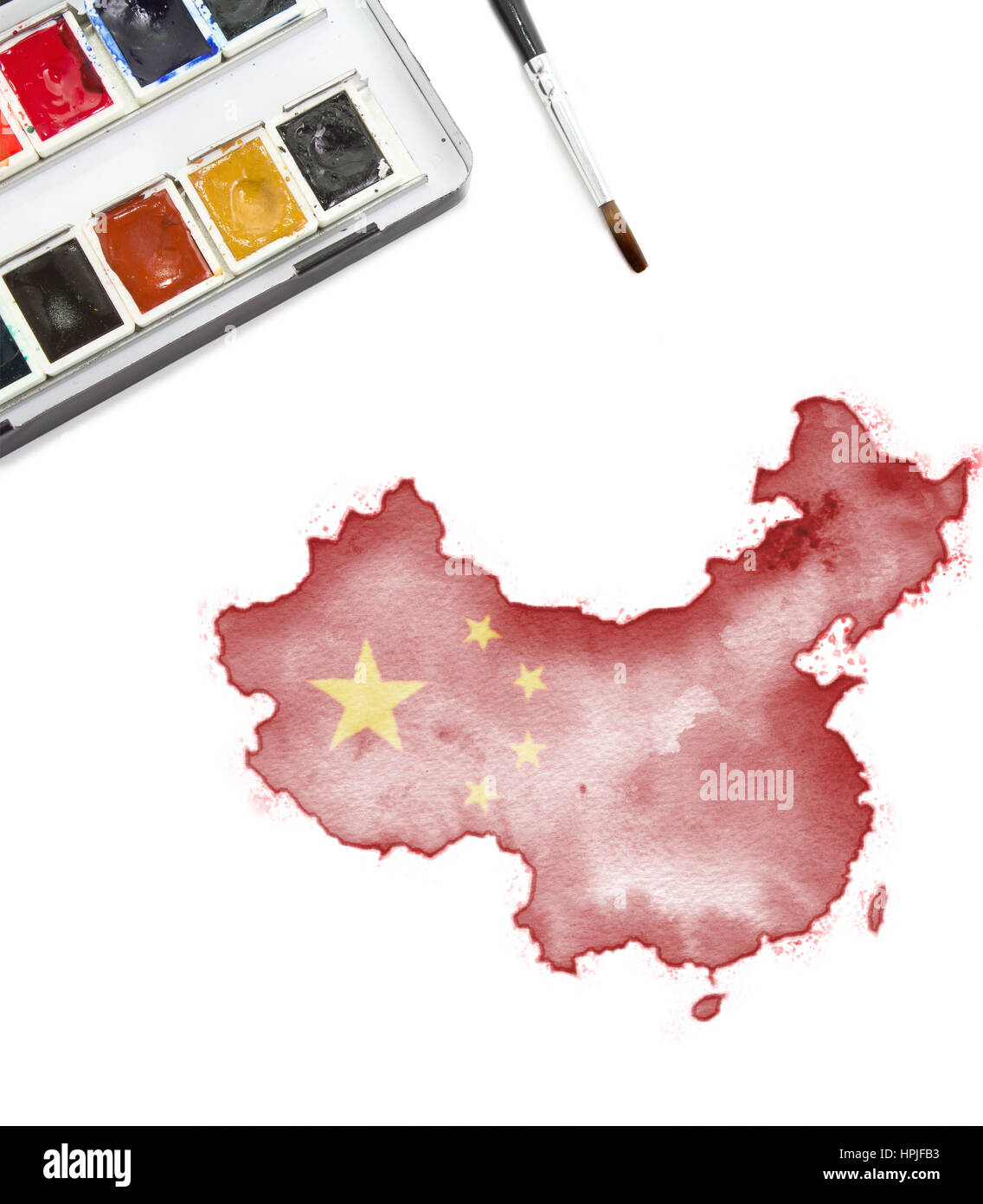 A watercolor painting of China in the national colors.(series Stock ...