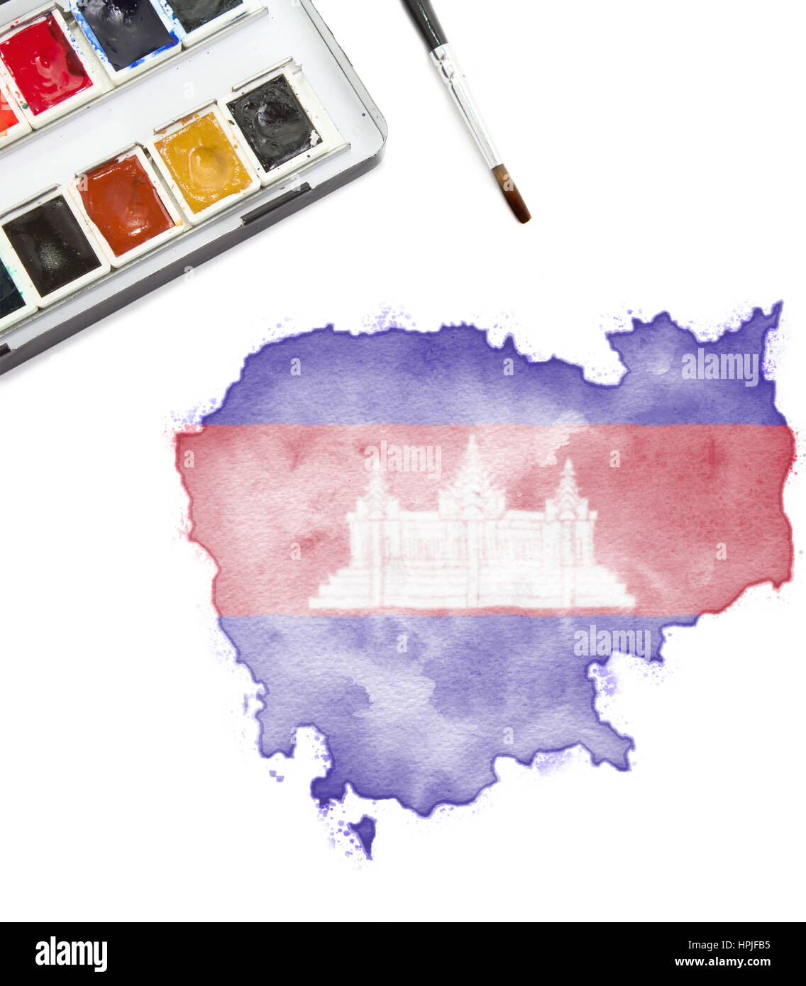 A watercolor painting of Cambodia in the national colors.(series Stock ...
