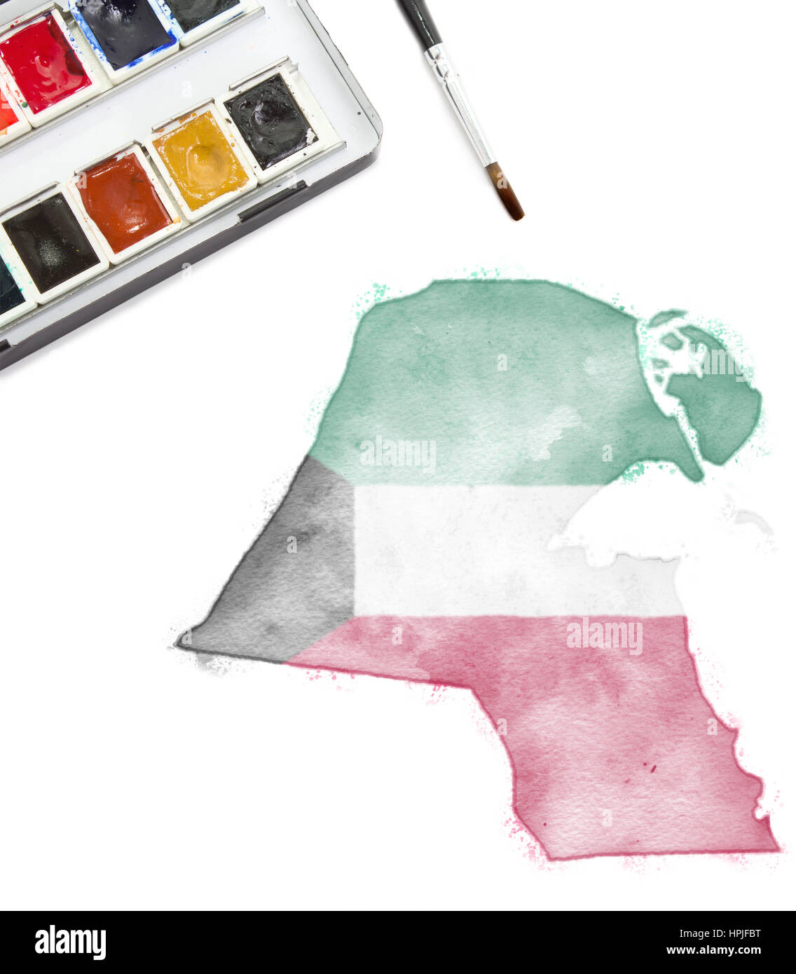 A watercolor painting of Kuwait in the national colors.(series Stock ...