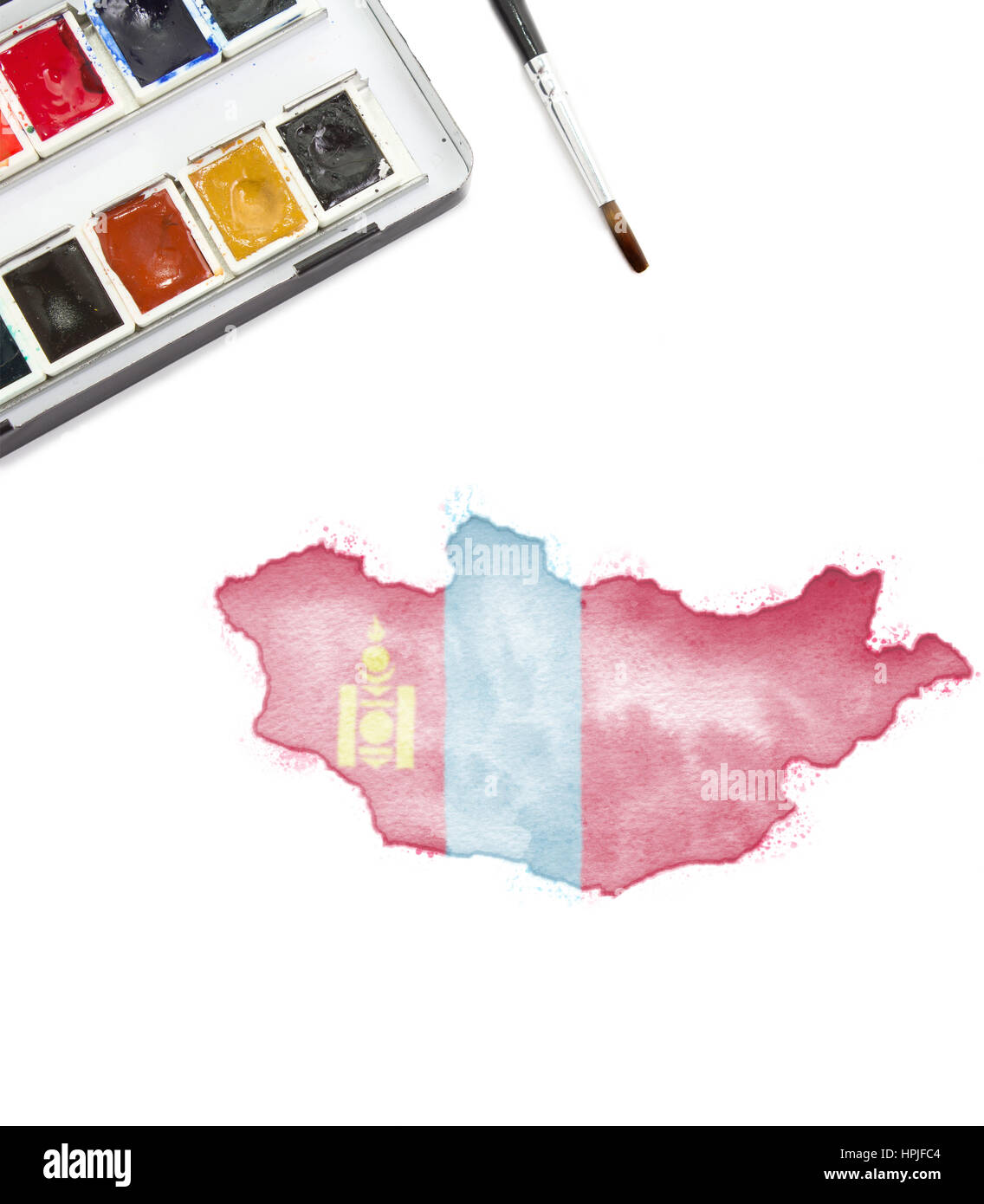 A watercolor painting of Mongolia in the national colors.(series Stock ...