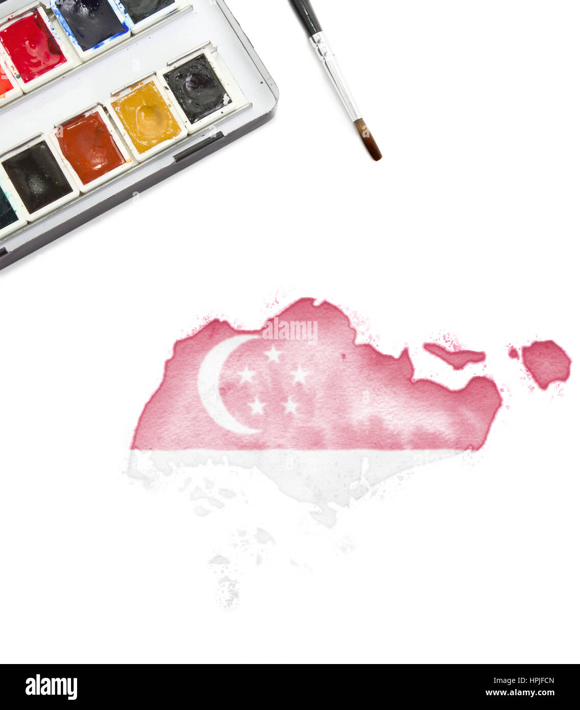A watercolor painting of Singapore in the national colors.(series Stock ...