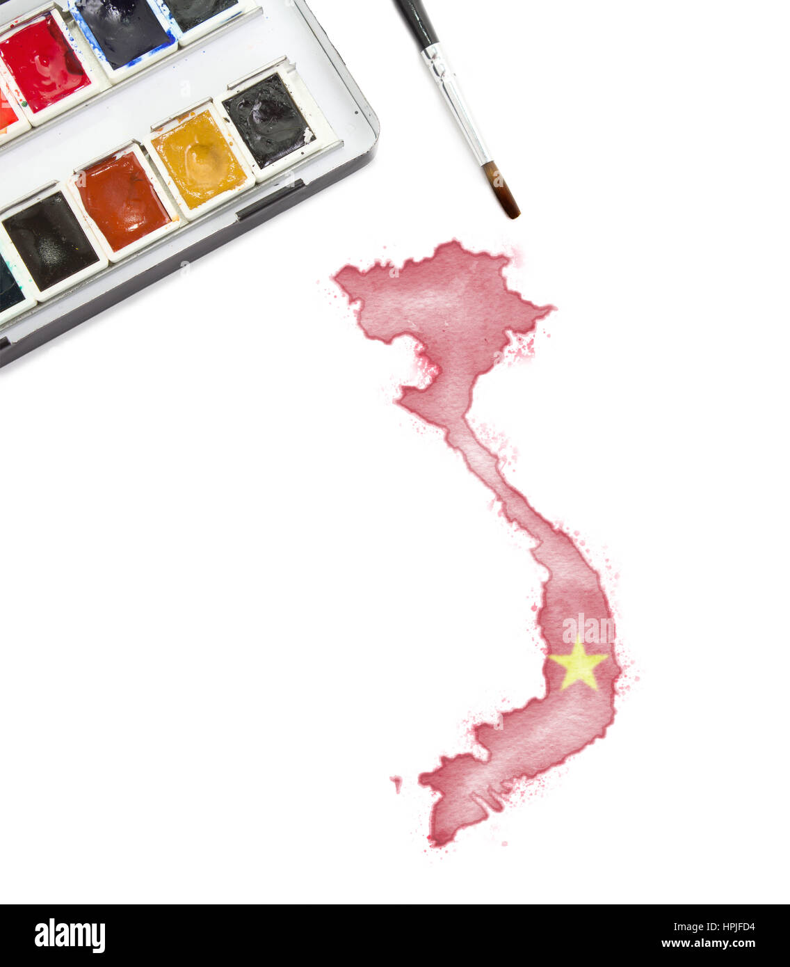 A watercolor painting of Vietnam in the national colors.(series Stock ...