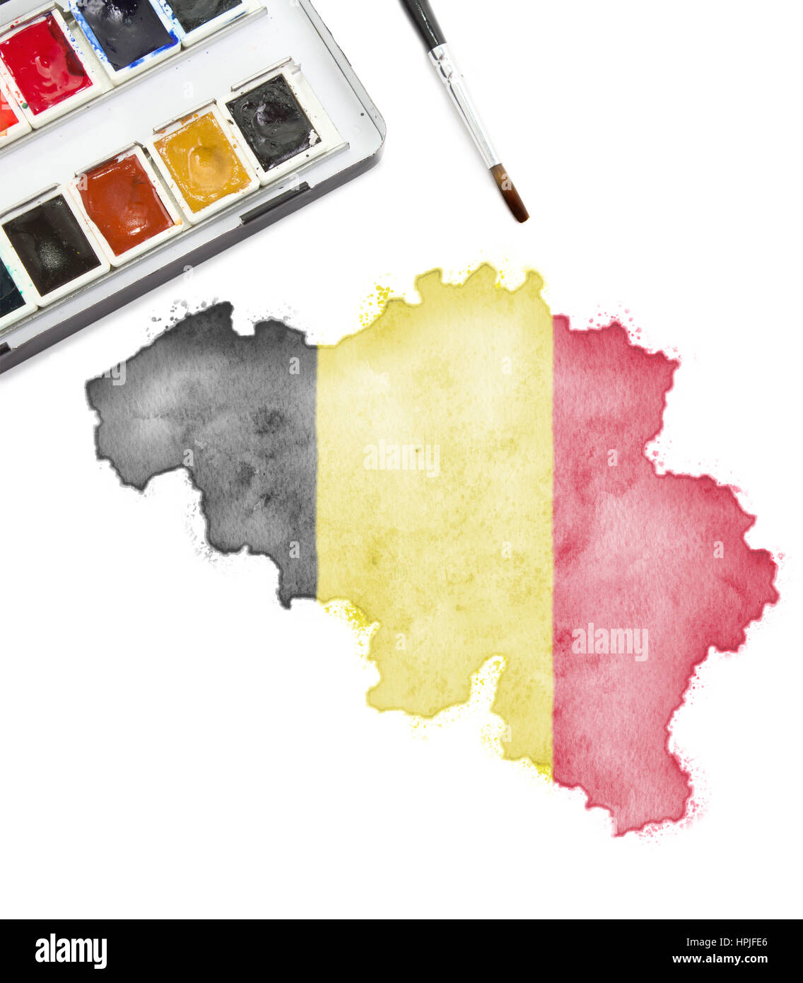 A watercolor painting of Belgium in the national colors.(series Stock ...