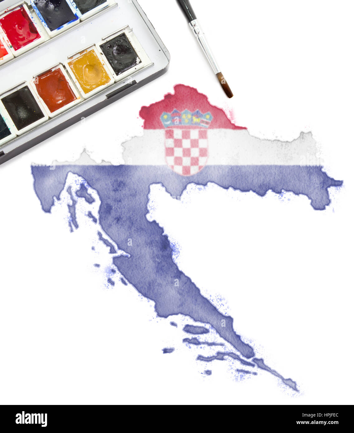 A watercolor painting of Croatia in the national colors.(series Stock ...