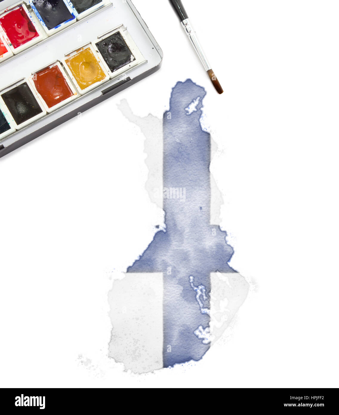 A watercolor painting of Finland in the national colors.(series Stock ...