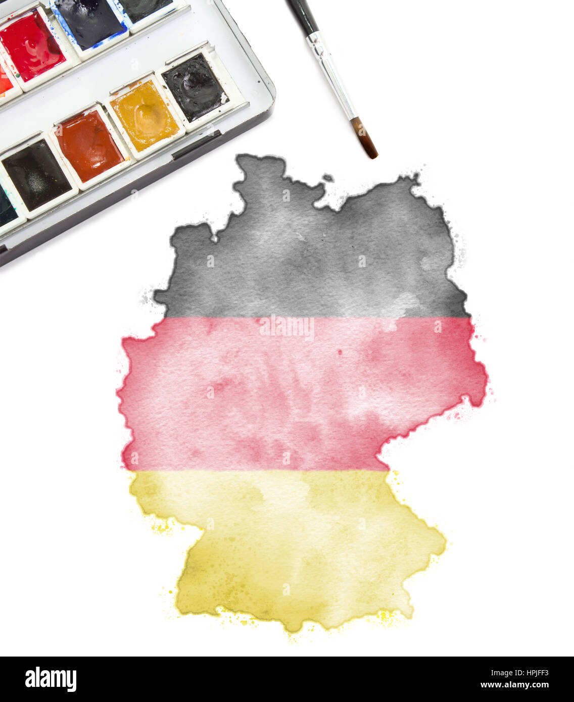 A watercolor painting of Germany in the national colors.(series Stock ...