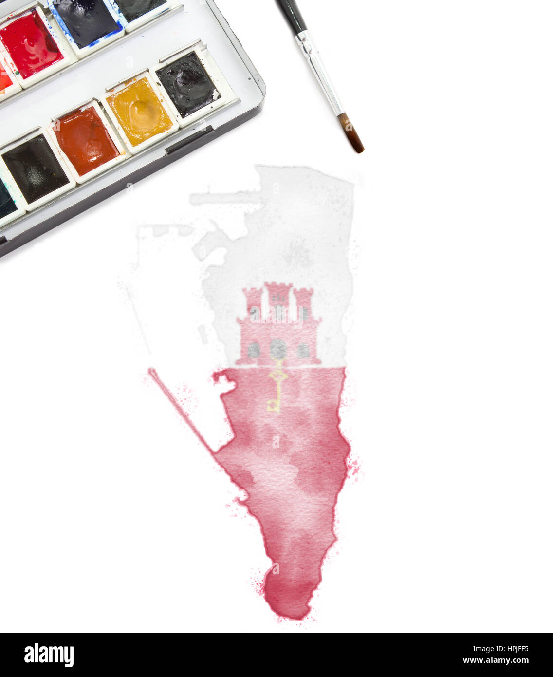 A watercolor painting of Gibraltar in the national colors.(series Stock ...