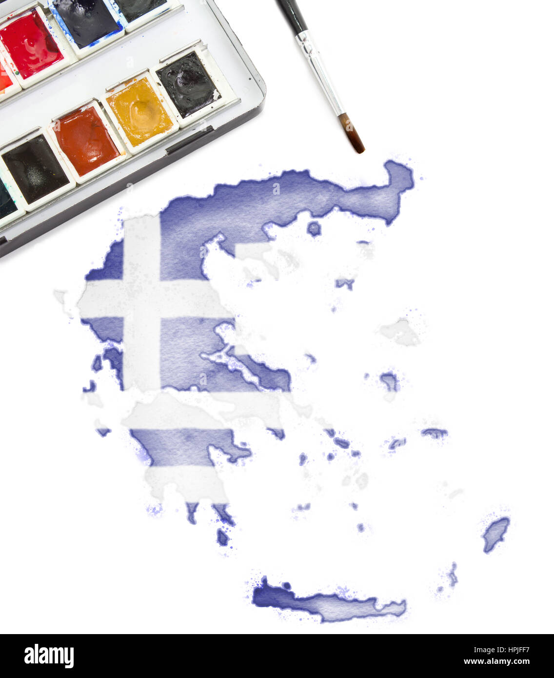 A watercolor painting of Greece in the national colors.(series Stock ...