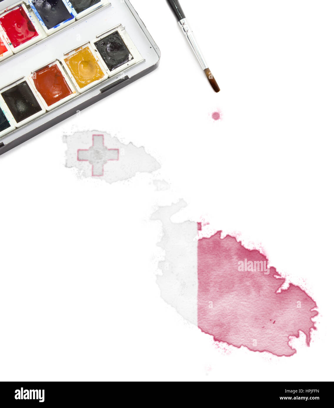 A watercolor painting of Malta in the national colors.(series Stock ...