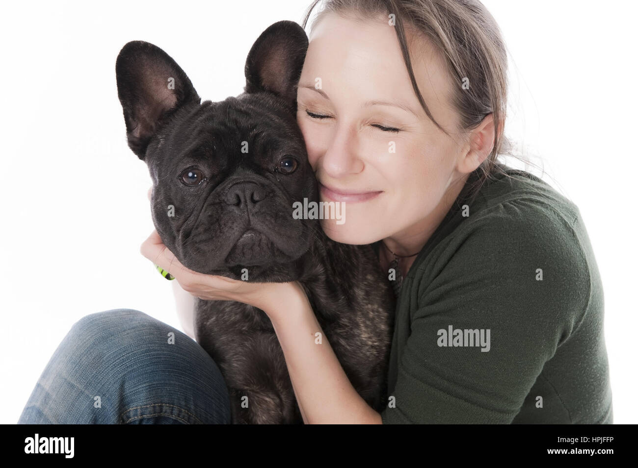 Model released , Frau und Franzoesische Bulldogge - Woman and French ...