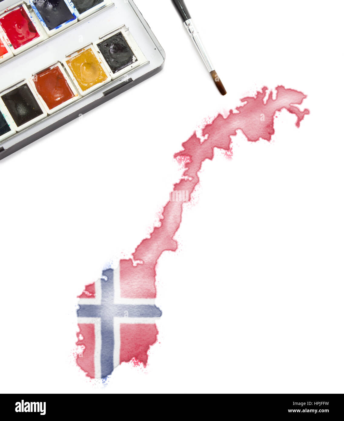 A watercolor painting of Norway in the national colors.(series Stock ...