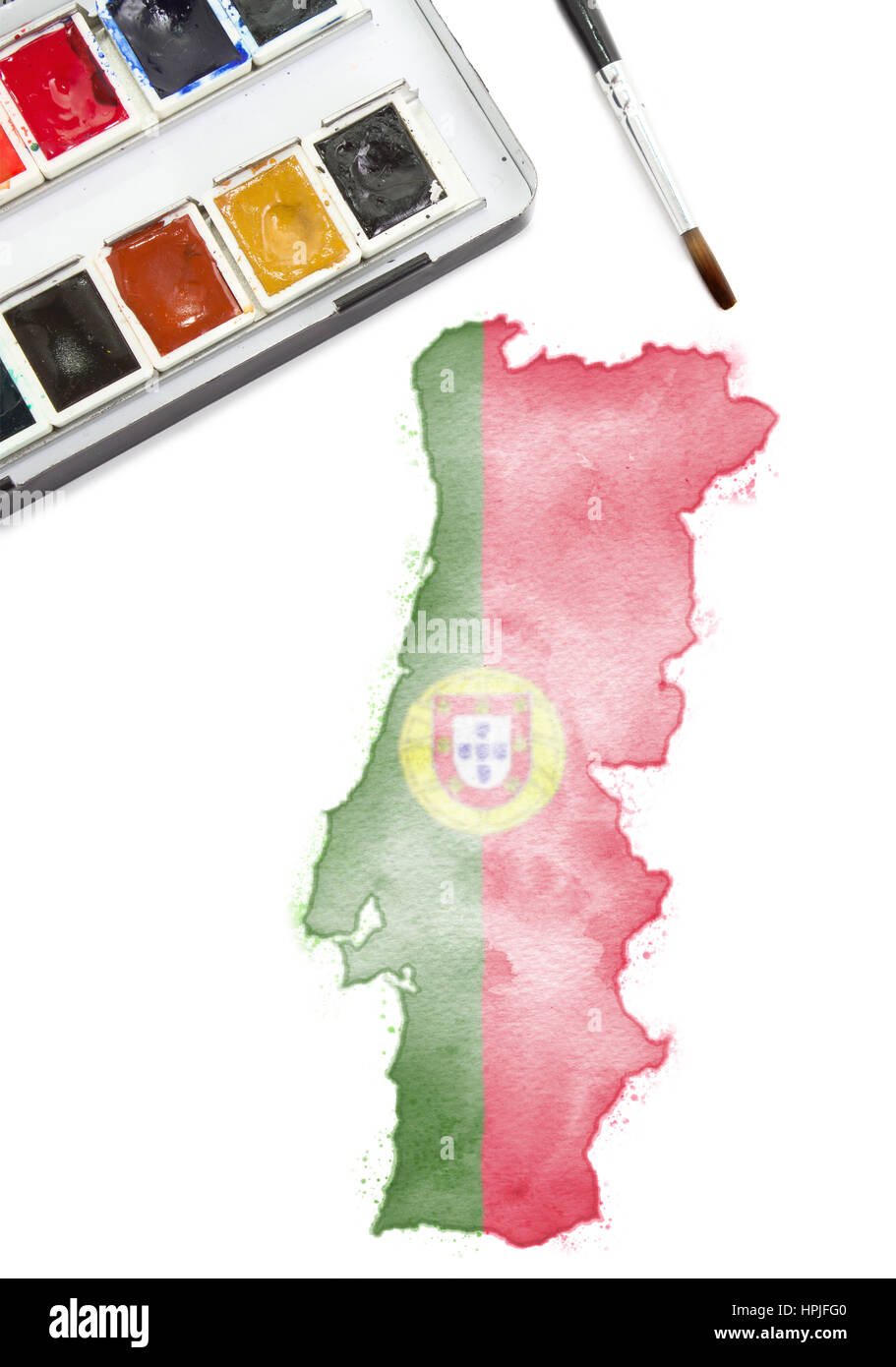 A watercolor painting of Portugal in the national colors.(series Stock ...