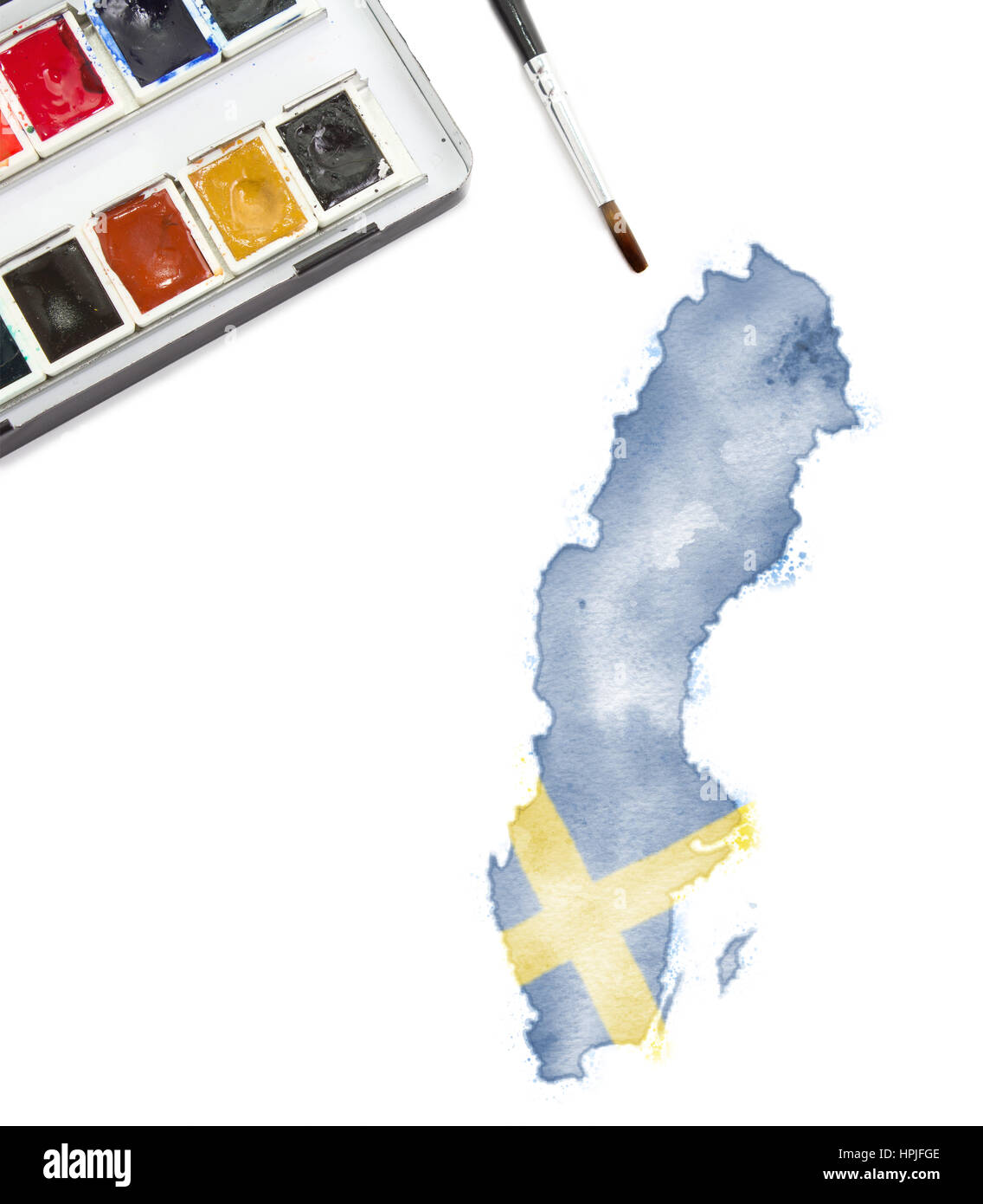 A watercolor painting of Sweden in the national colors.(series Stock ...
