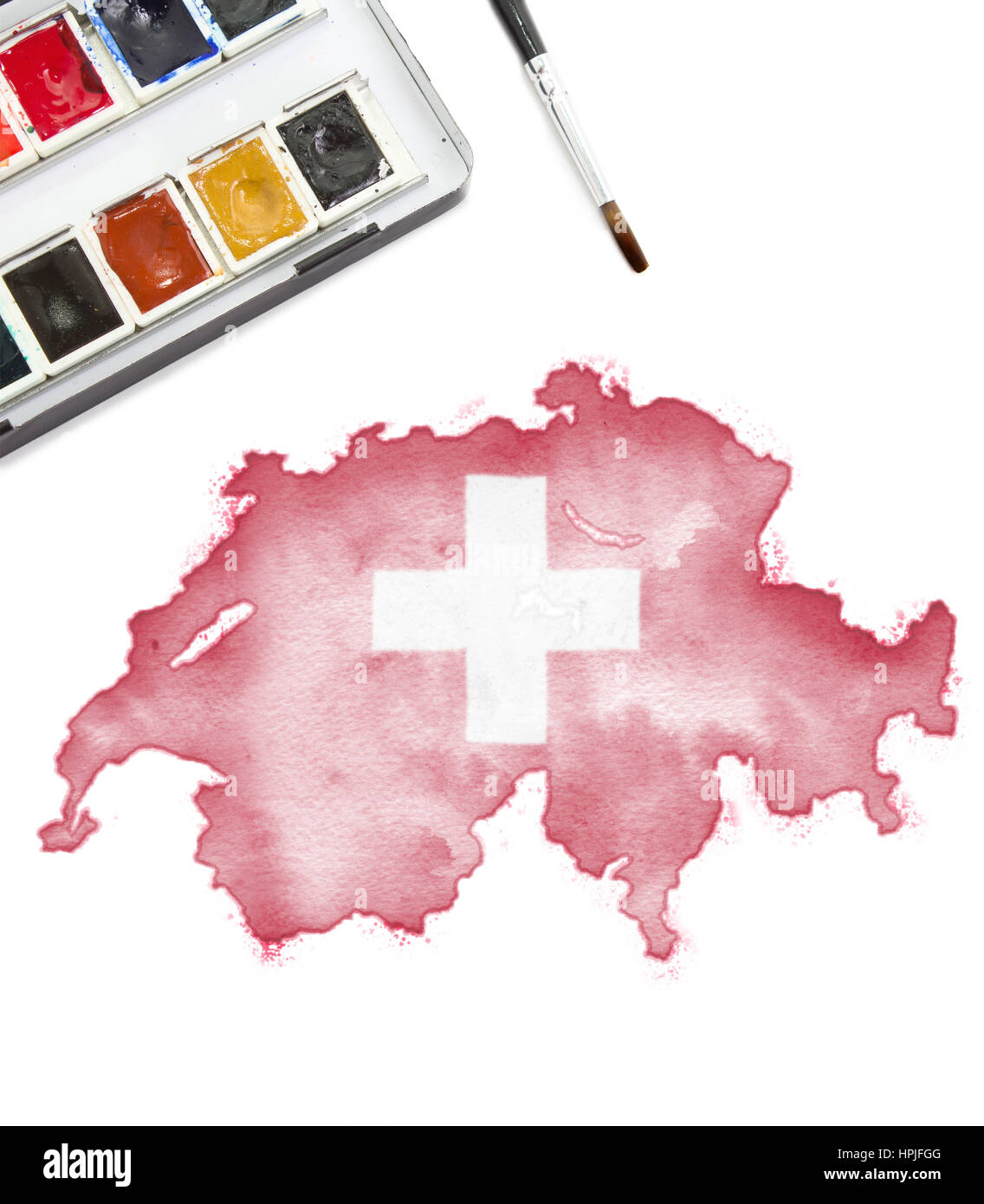 A watercolor painting of Switzerland in the national colors.(series ...