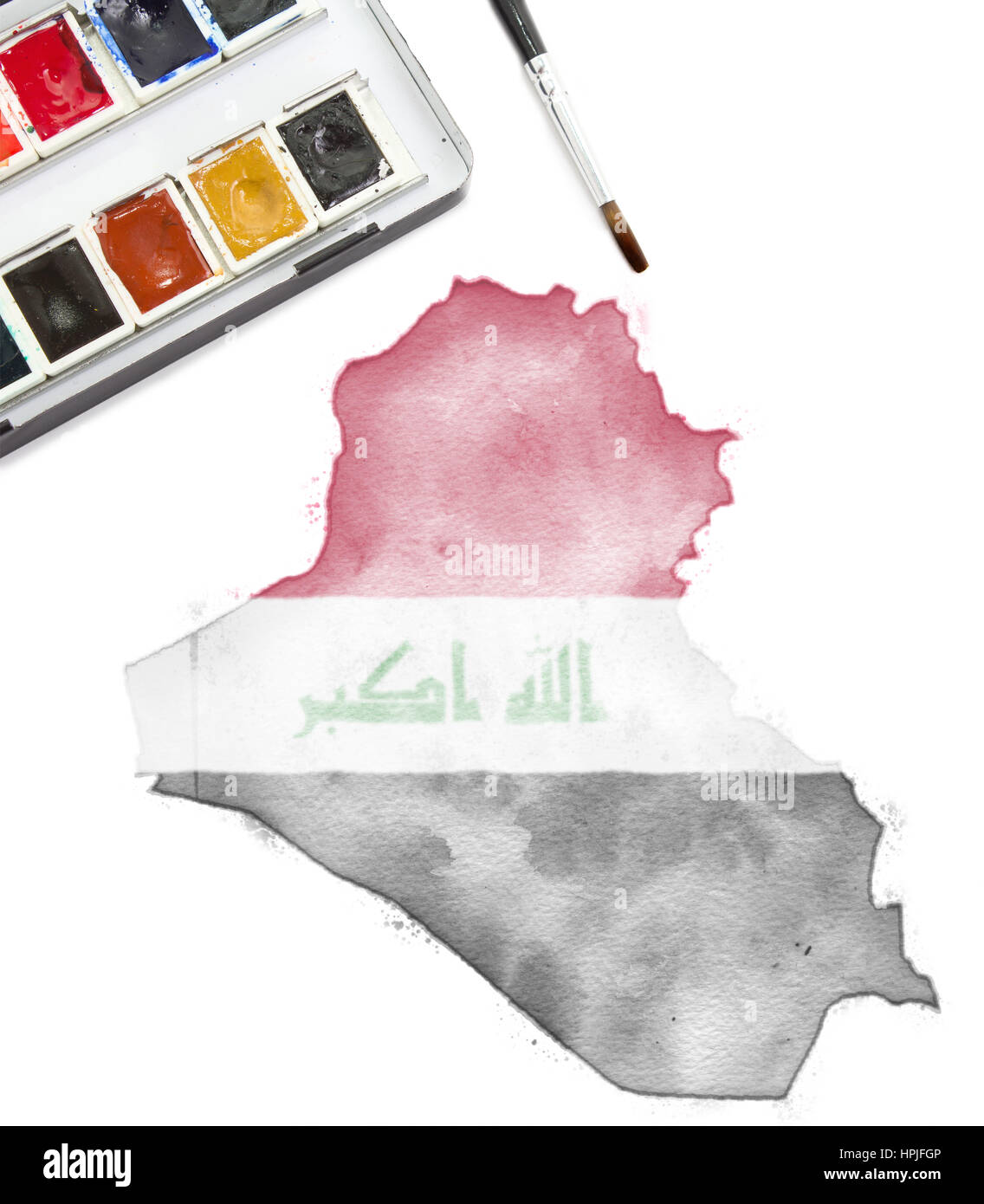 A watercolor painting of Iraq in the national colors.(series Stock ...