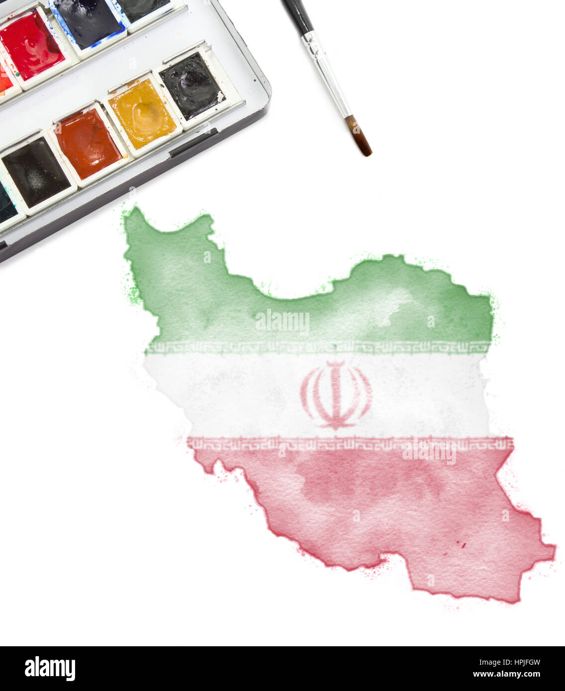 A watercolor painting of Iran in the national colors.(series Stock ...