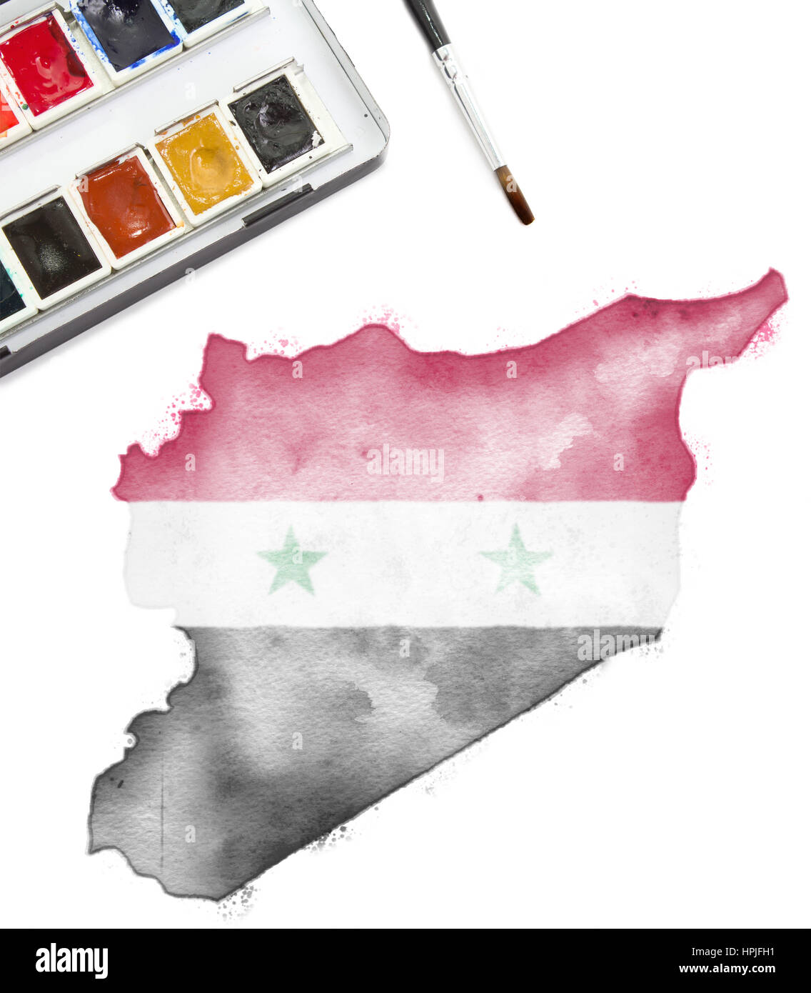 A watercolor painting of Syria in the national colors.(series Stock ...