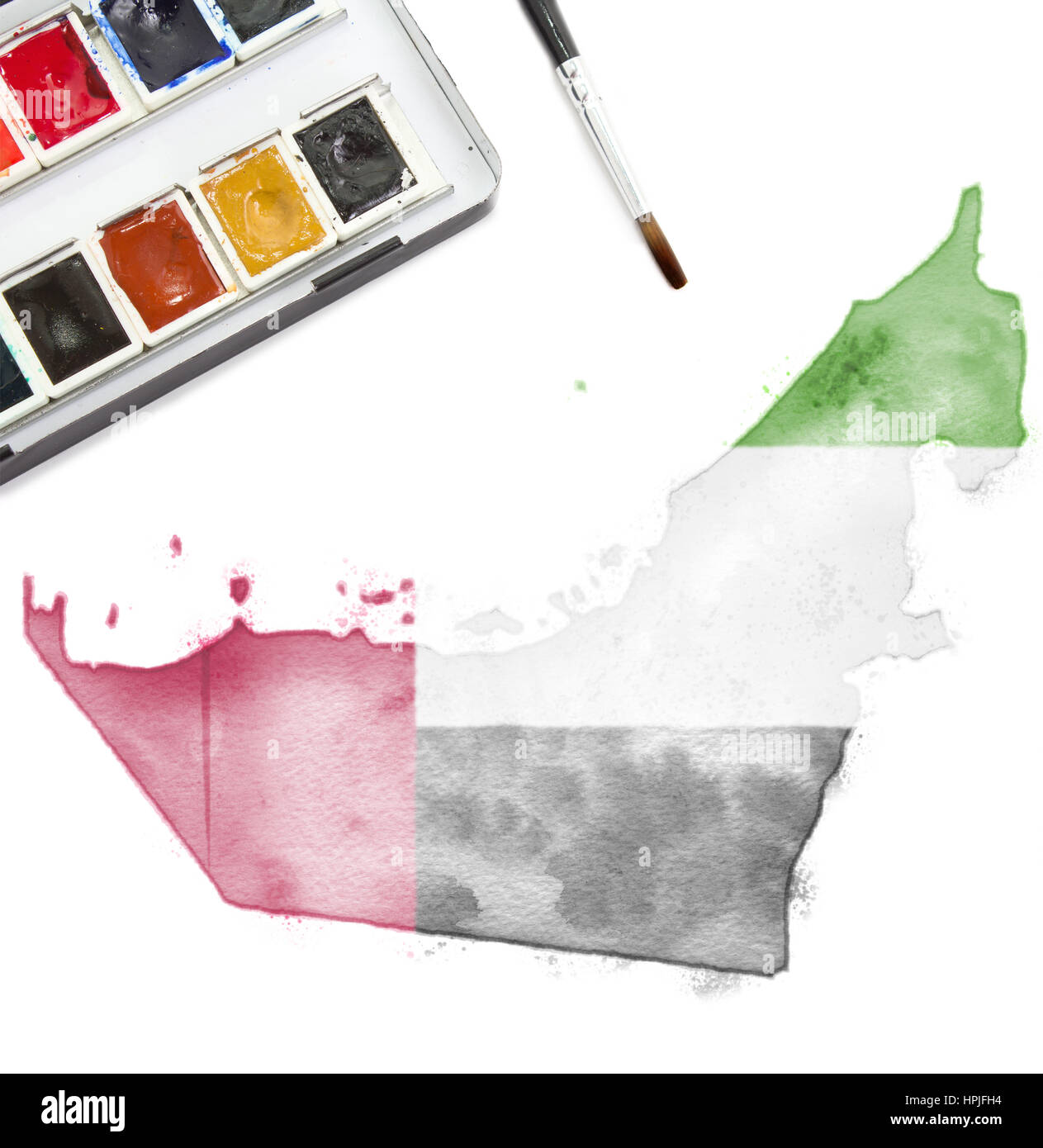 A watercolor painting of United Arab Emirates in the national colors ...