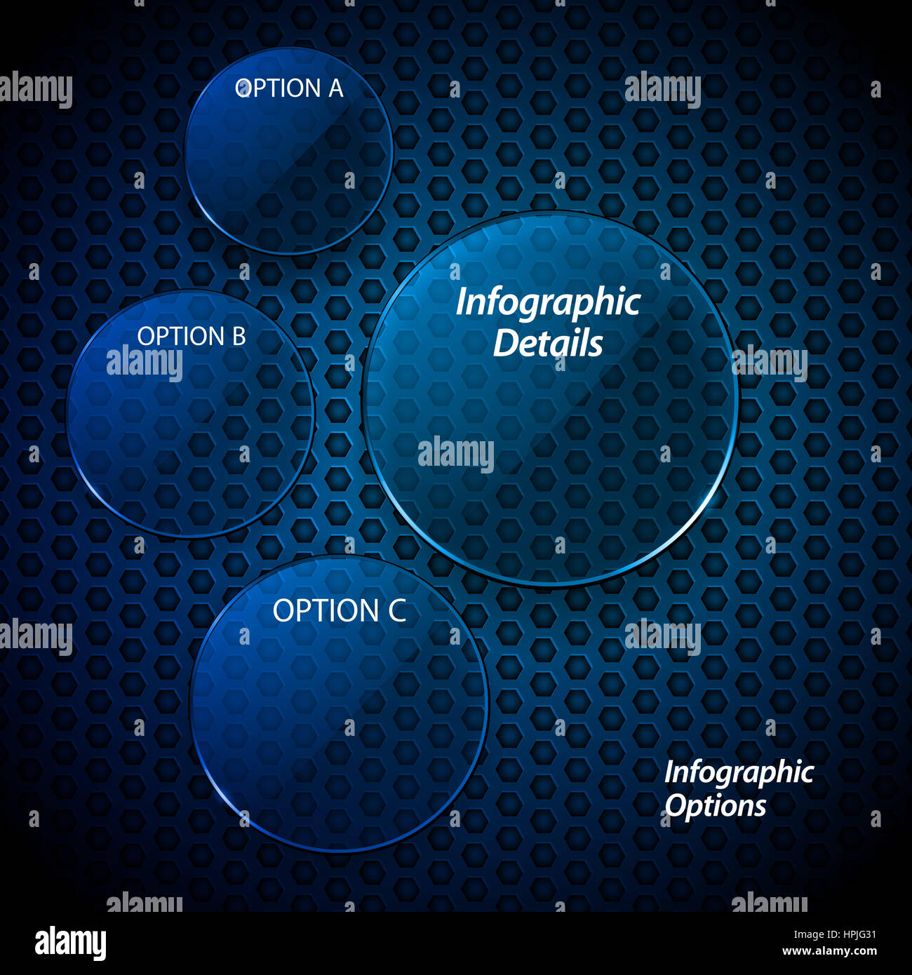 3D Illustration of Blue Glass Circle Info Graphic Over Metallic ...