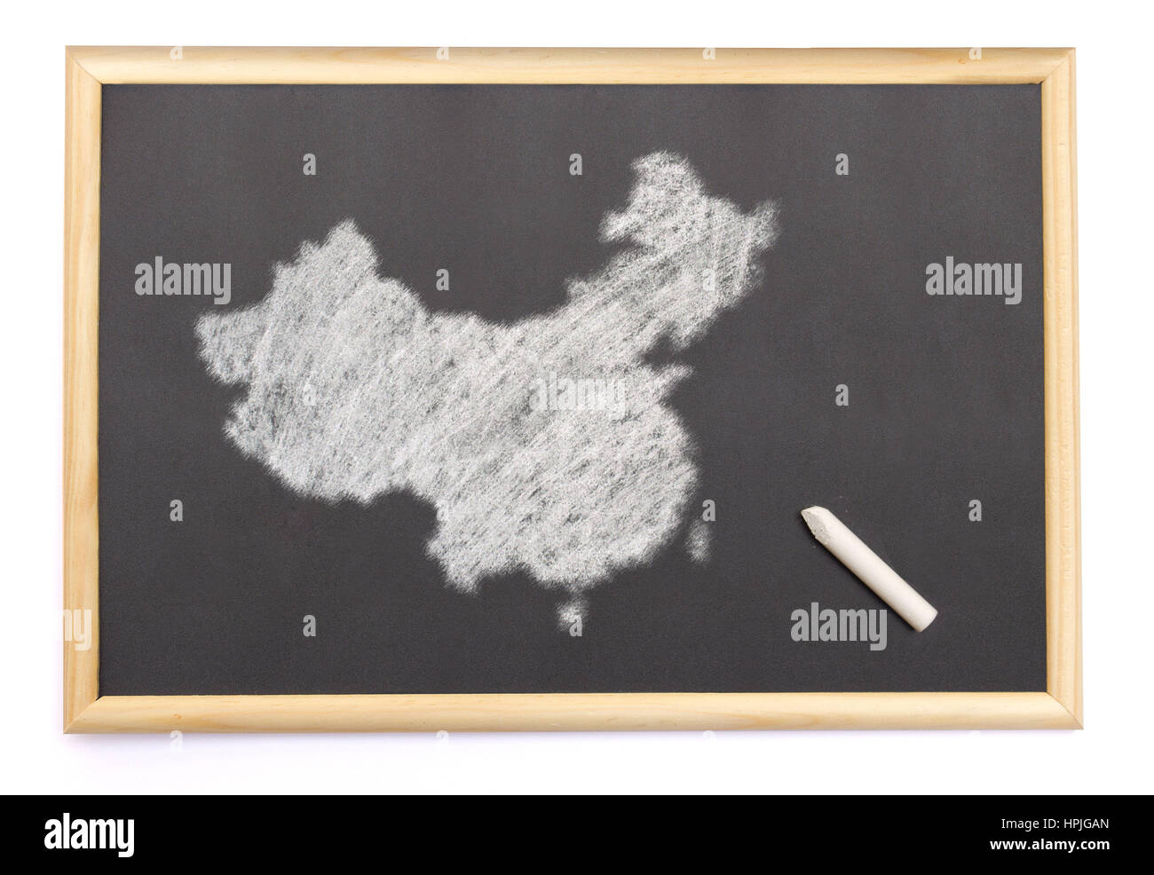 Blackboard with a chalk and the shape of China drawn onto. (series ...