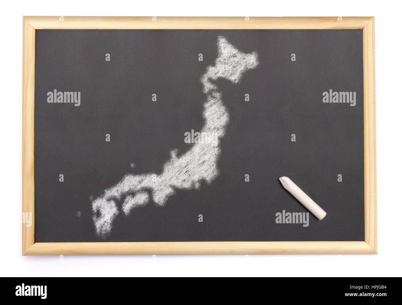 Blackboard with a chalk and the shape of Japan drawn onto. (series ...