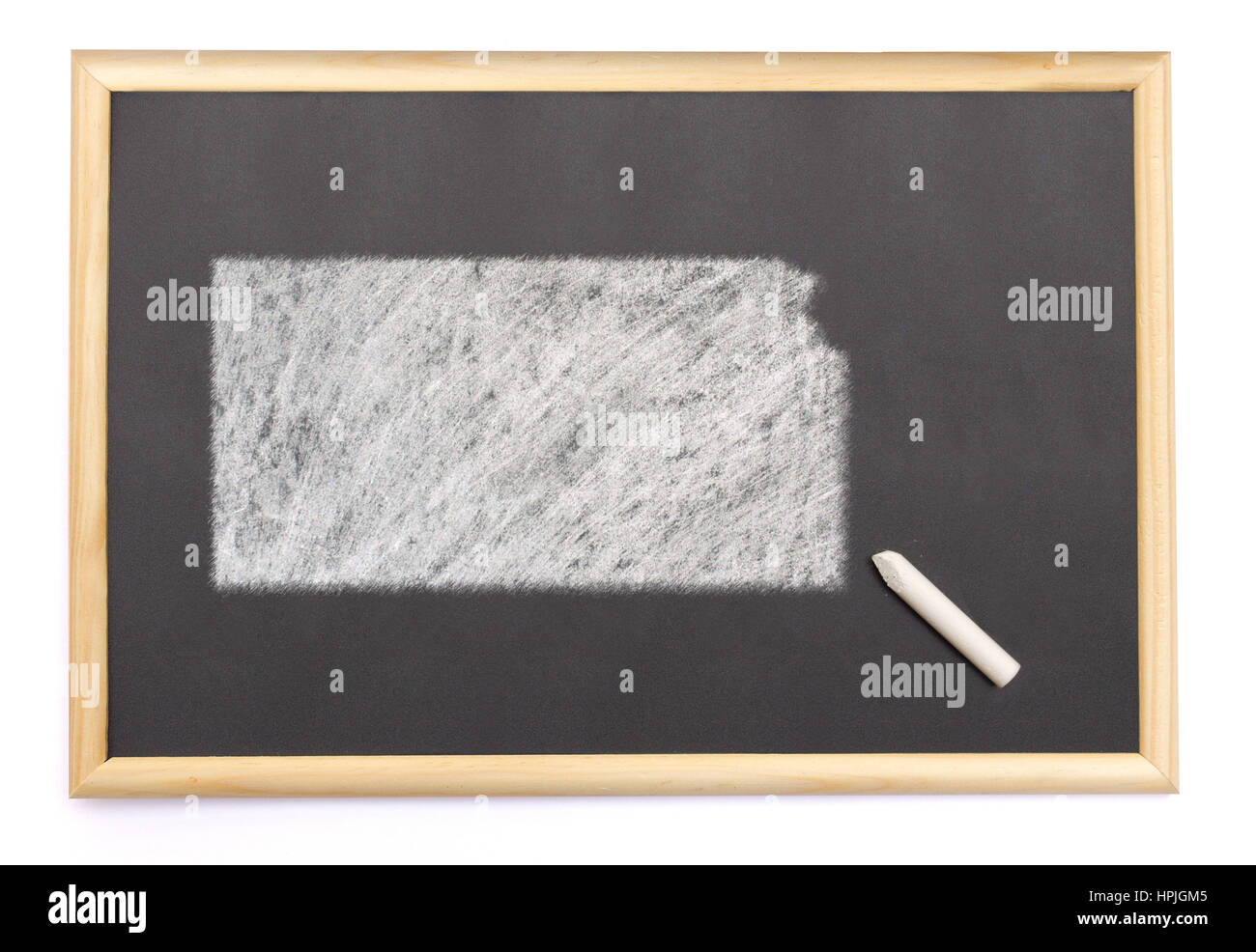 Blackboard with a chalk and the shape of Kansas drawn onto. (series ...