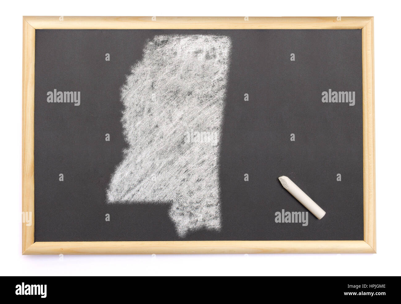 Blackboard with a chalk and the shape of Mississippi drawn onto ...