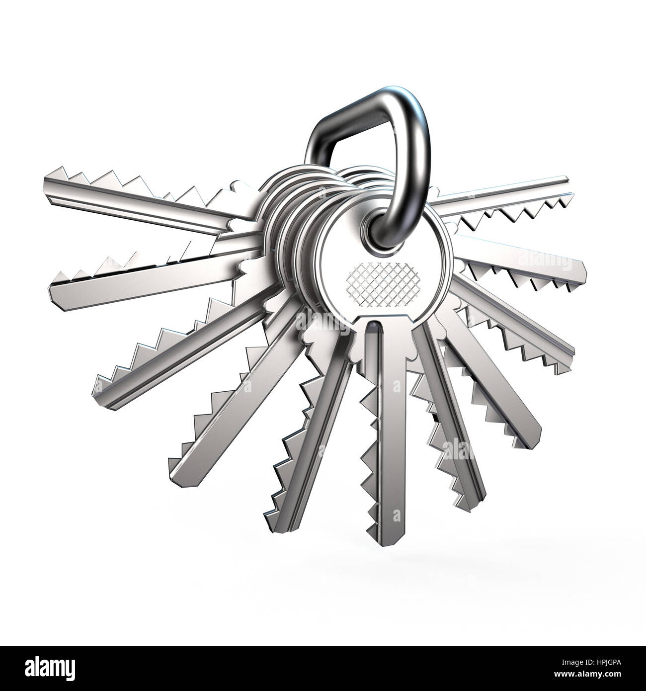 Pile of keys, side view 3D render illustration isolated on white ...