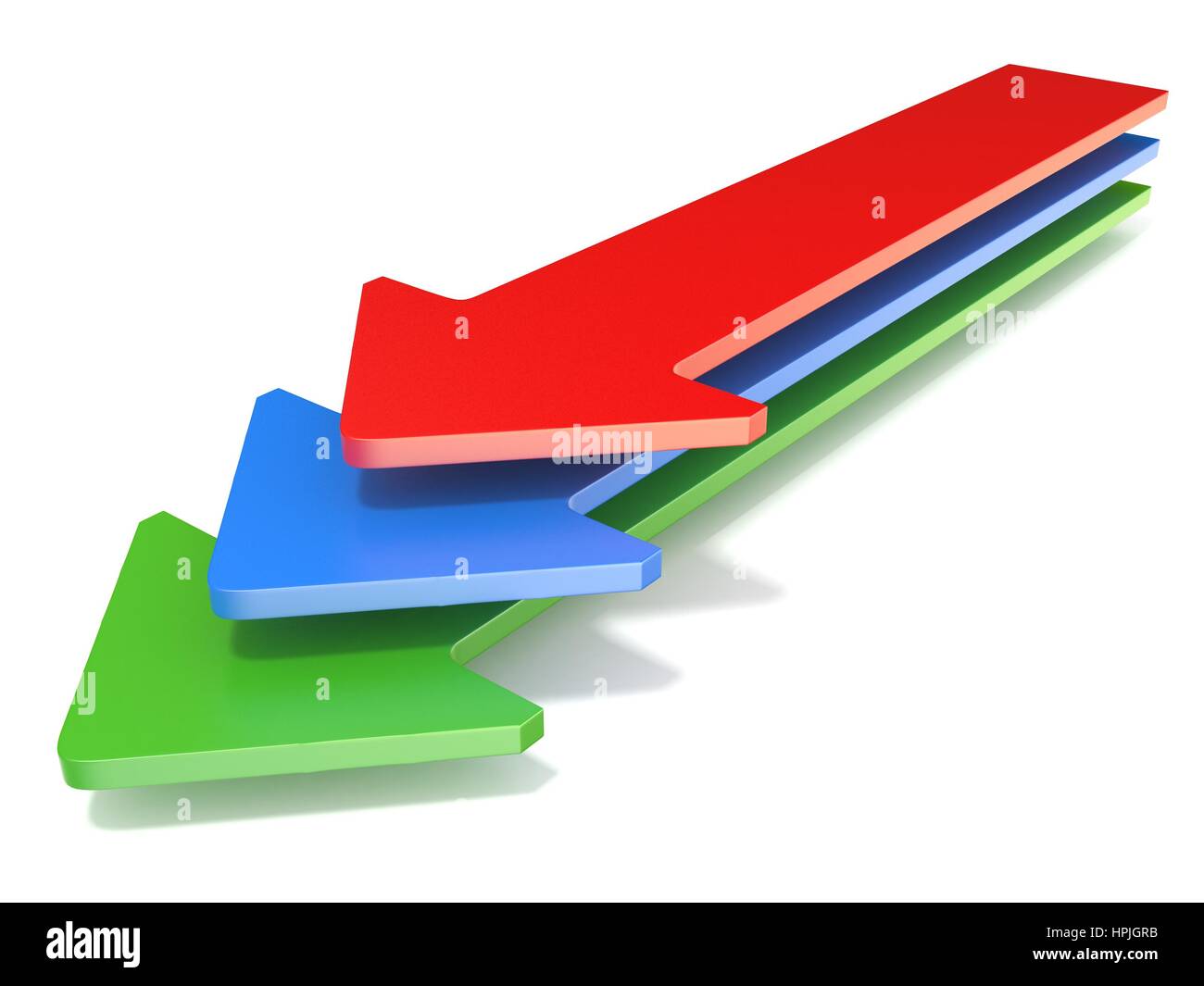 Three arrows, showing one direction toward. 3D render illustration ...