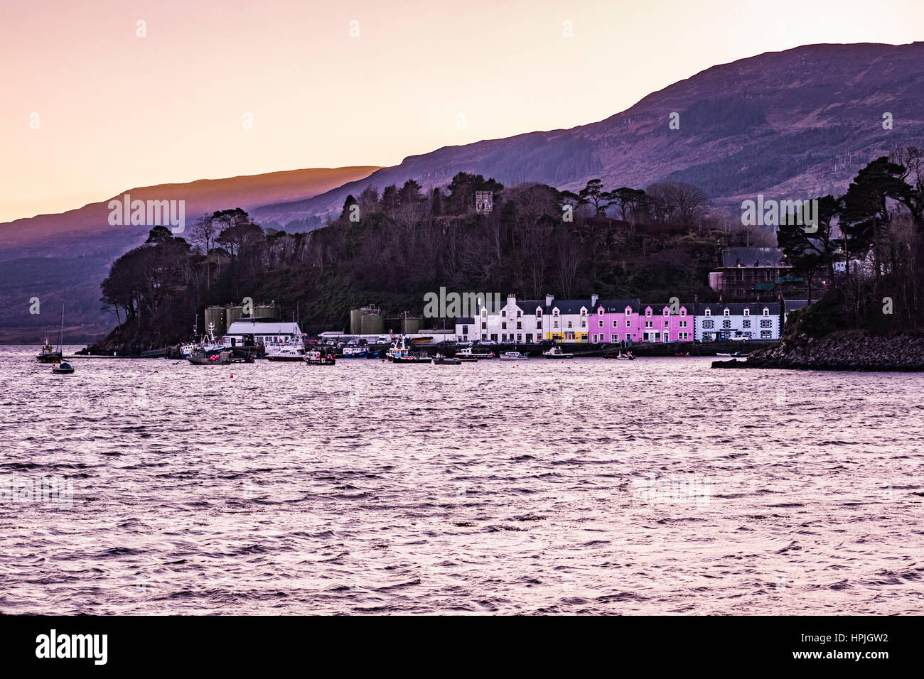 Row of coloured houses along the quay at Portree Harbour, from the ...