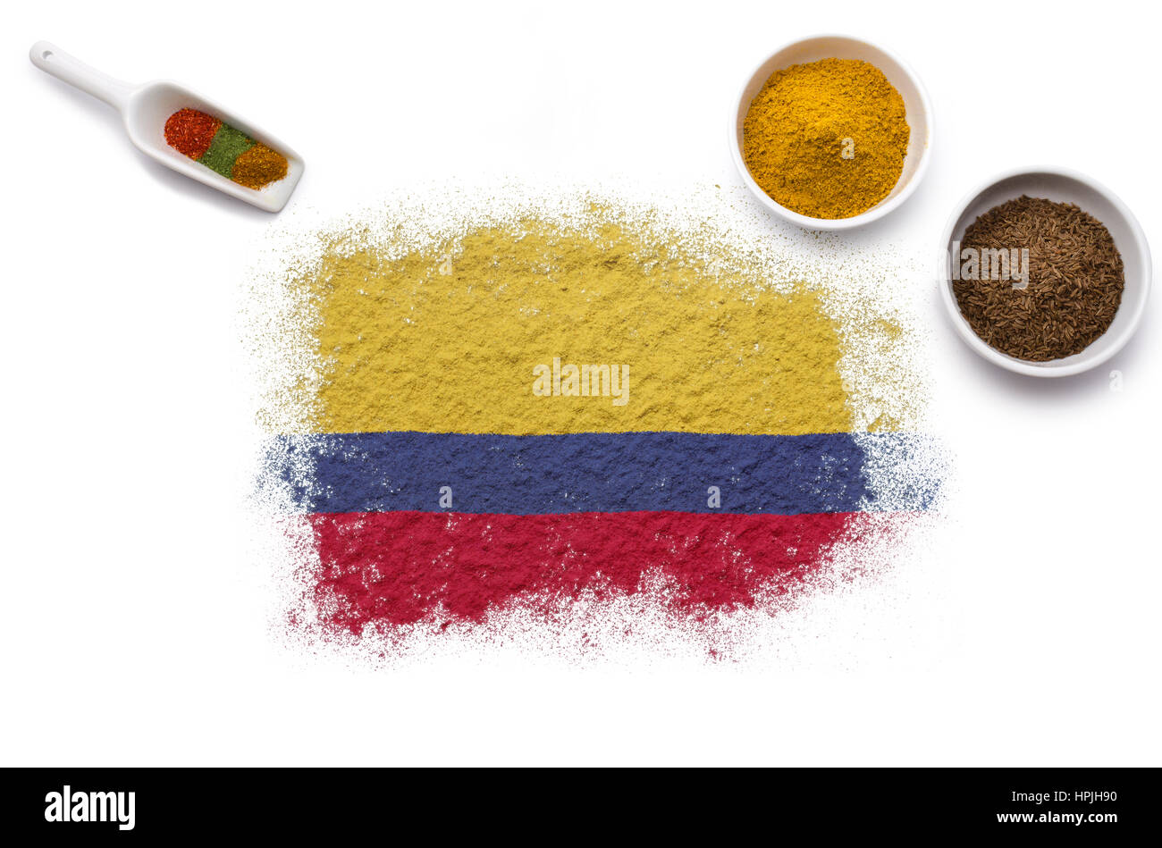 Various spices forming the flag of Colombia.(series Stock Photo - Alamy
