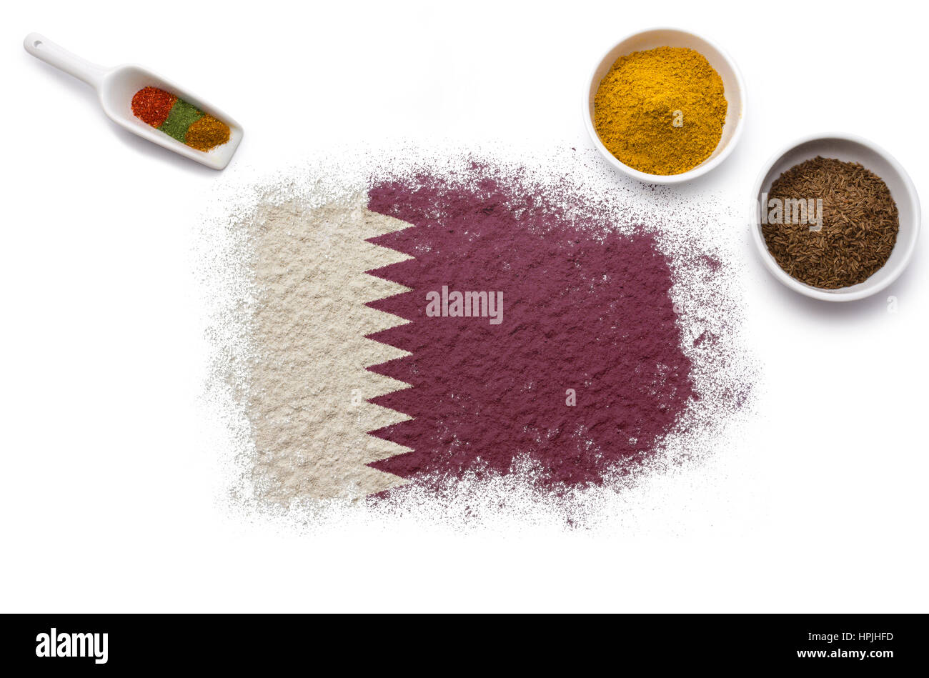 Various spices forming the flag of Qatar.(series Stock Photo - Alamy