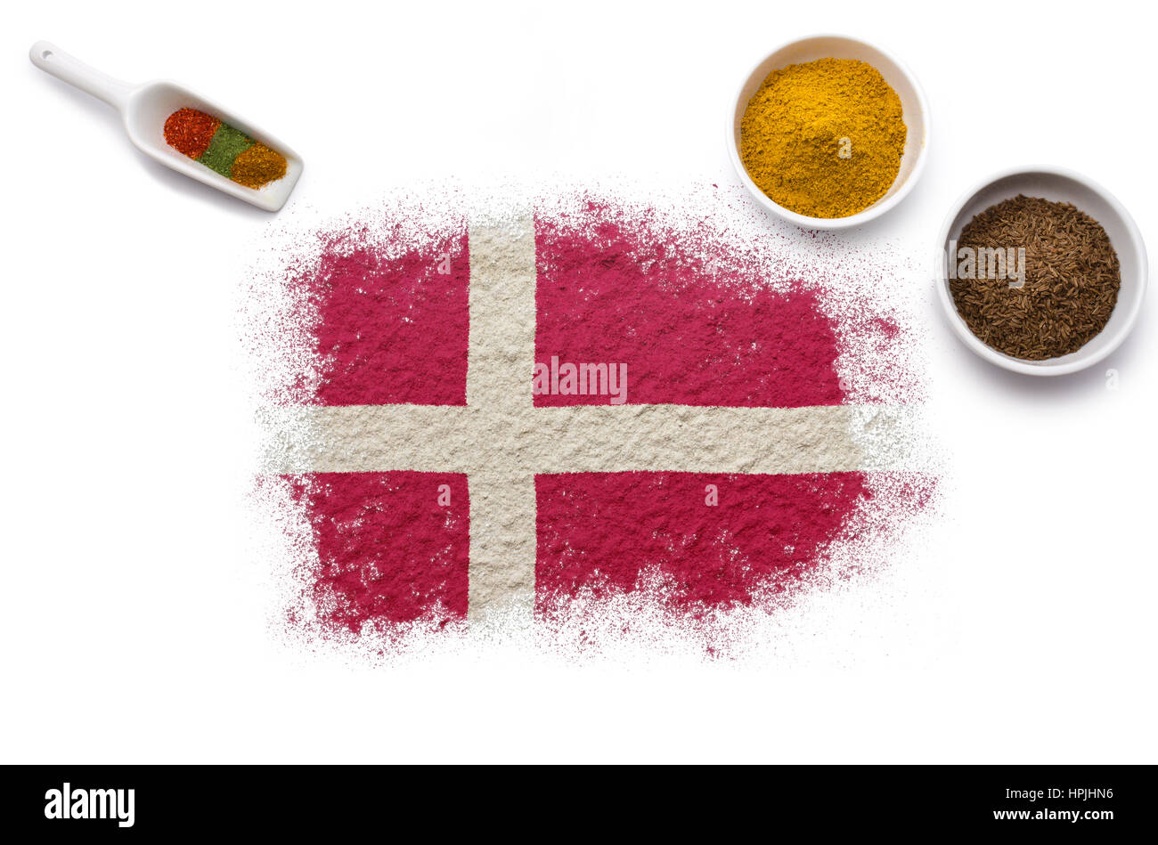 Various spices forming the flag of Denmark.(series Stock Photo - Alamy