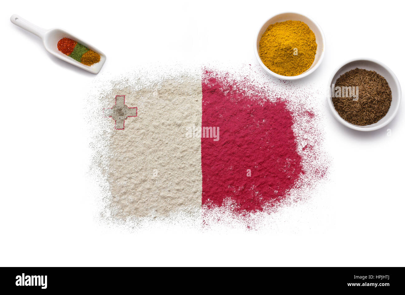 Various spices forming the flag of Malta.(series Stock Photo - Alamy