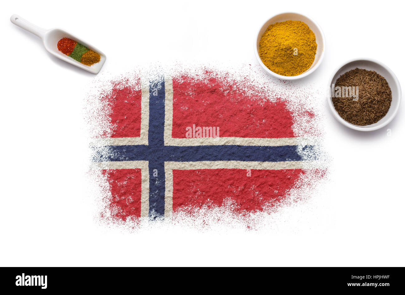 Various spices forming the flag of Norway.(series Stock Photo - Alamy