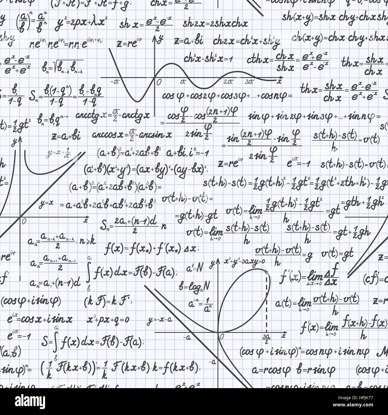 Mathematical Vector Seamless Pattern Background With Formulas