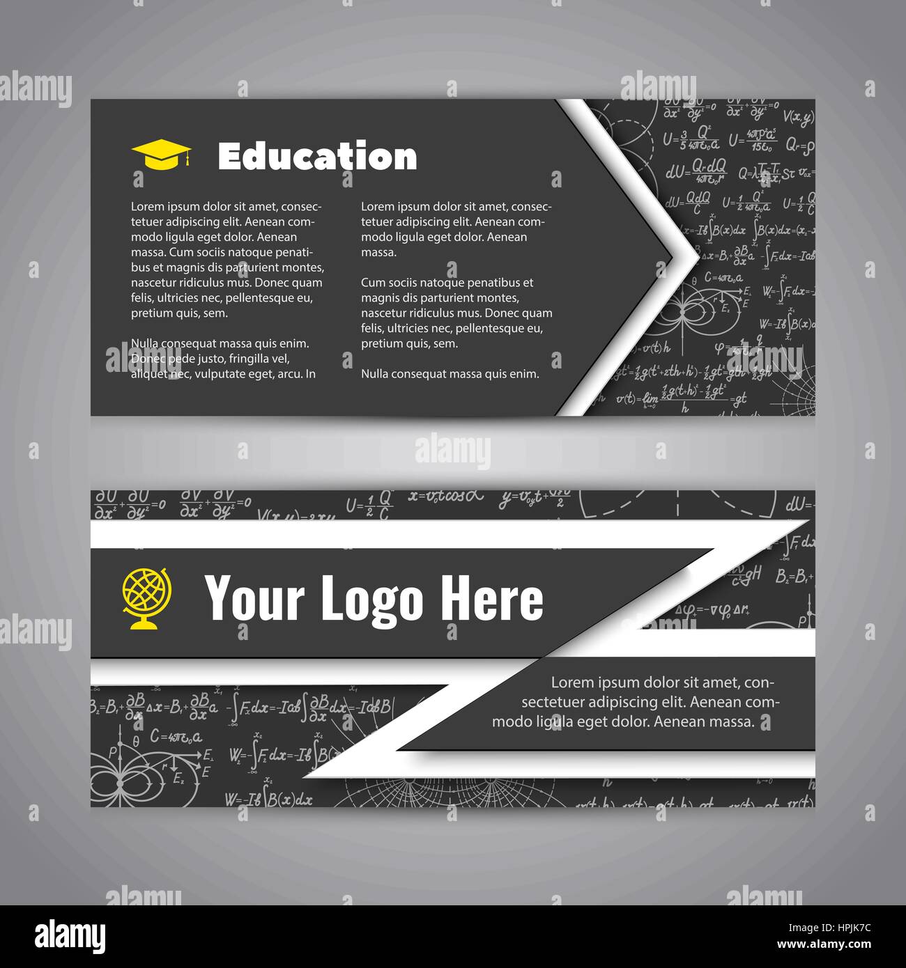 Set of two gray stylish educational flyers with math handwritten ...