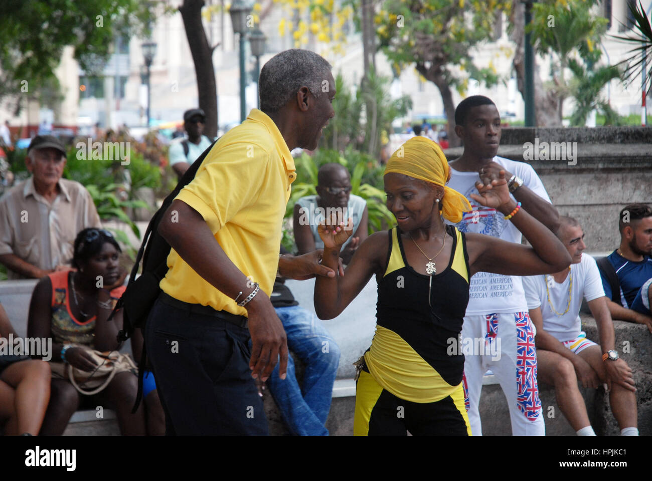 Cuban locals dancing in the Parque Central, Havana, Cuba Stock Photo ...