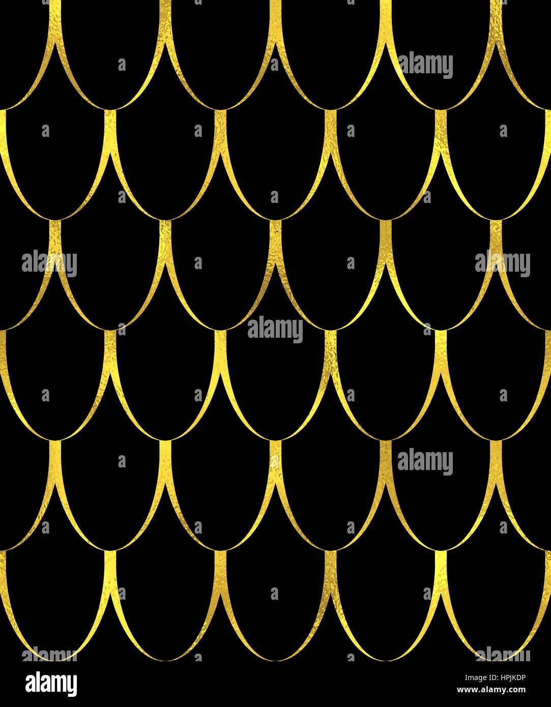 Abstract seamless scaled pattern with golden scales. Vector art deco ...