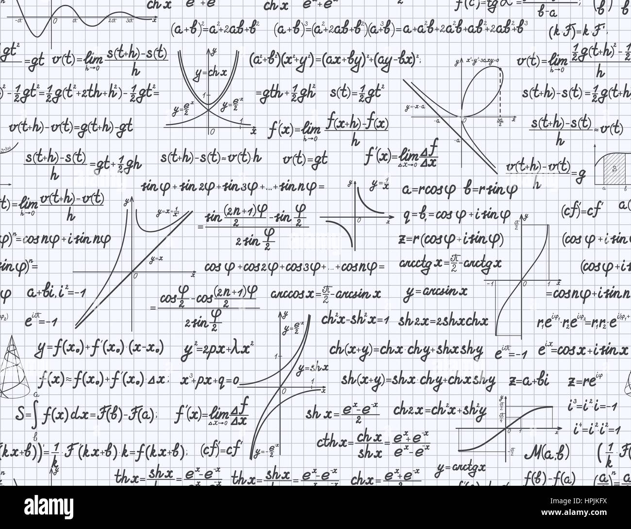 Mathematical Vector Seamless Pattern Background With Formulas
