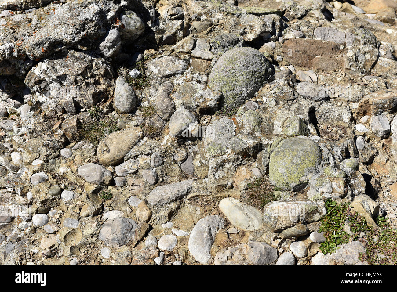 Texture of conglomerate rock with gravel, clasts and pebbles Stock ...