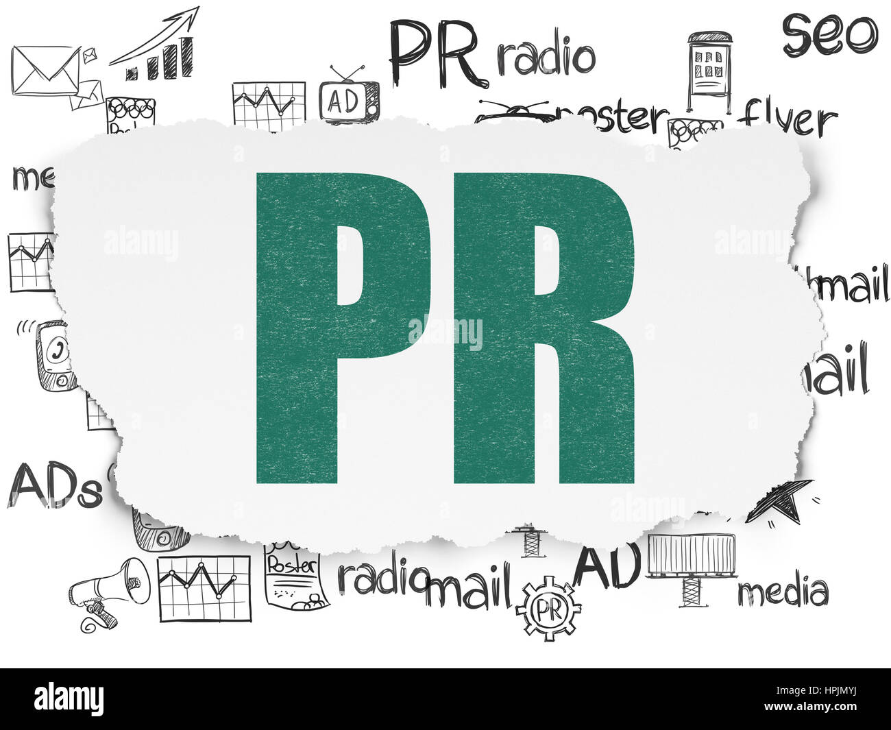 Advertising concept: PR on Torn Paper background Stock Photo - Alamy