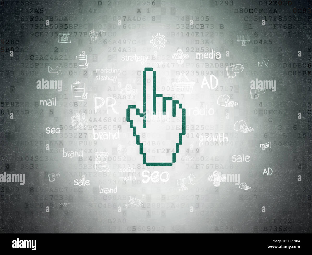 Advertising concept: Mouse Cursor on Digital Data Paper background ...