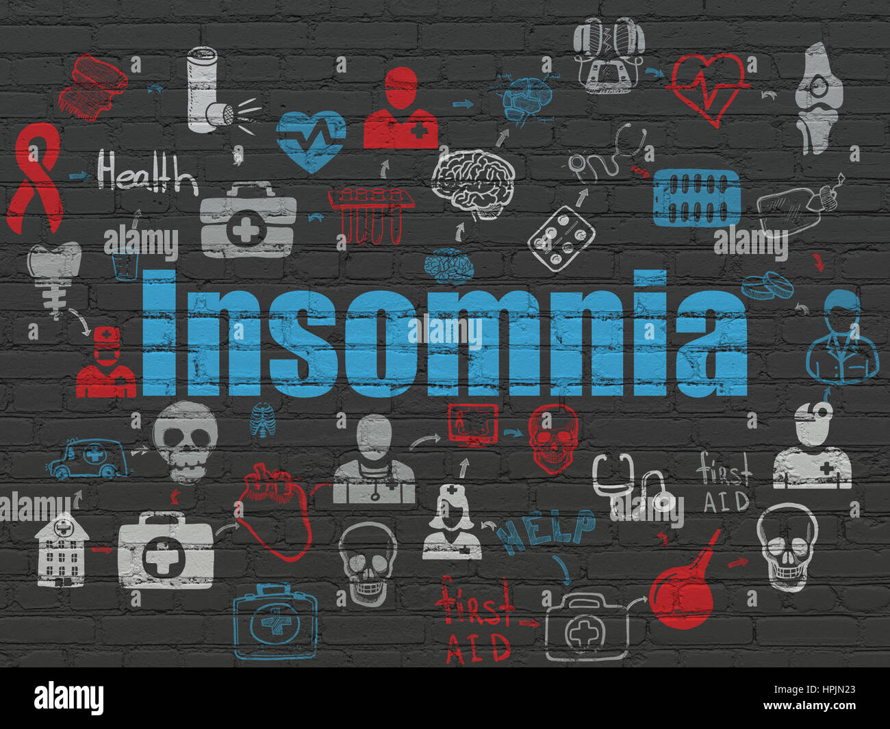 Medicine concept: Insomnia on wall background Stock Photo - Alamy