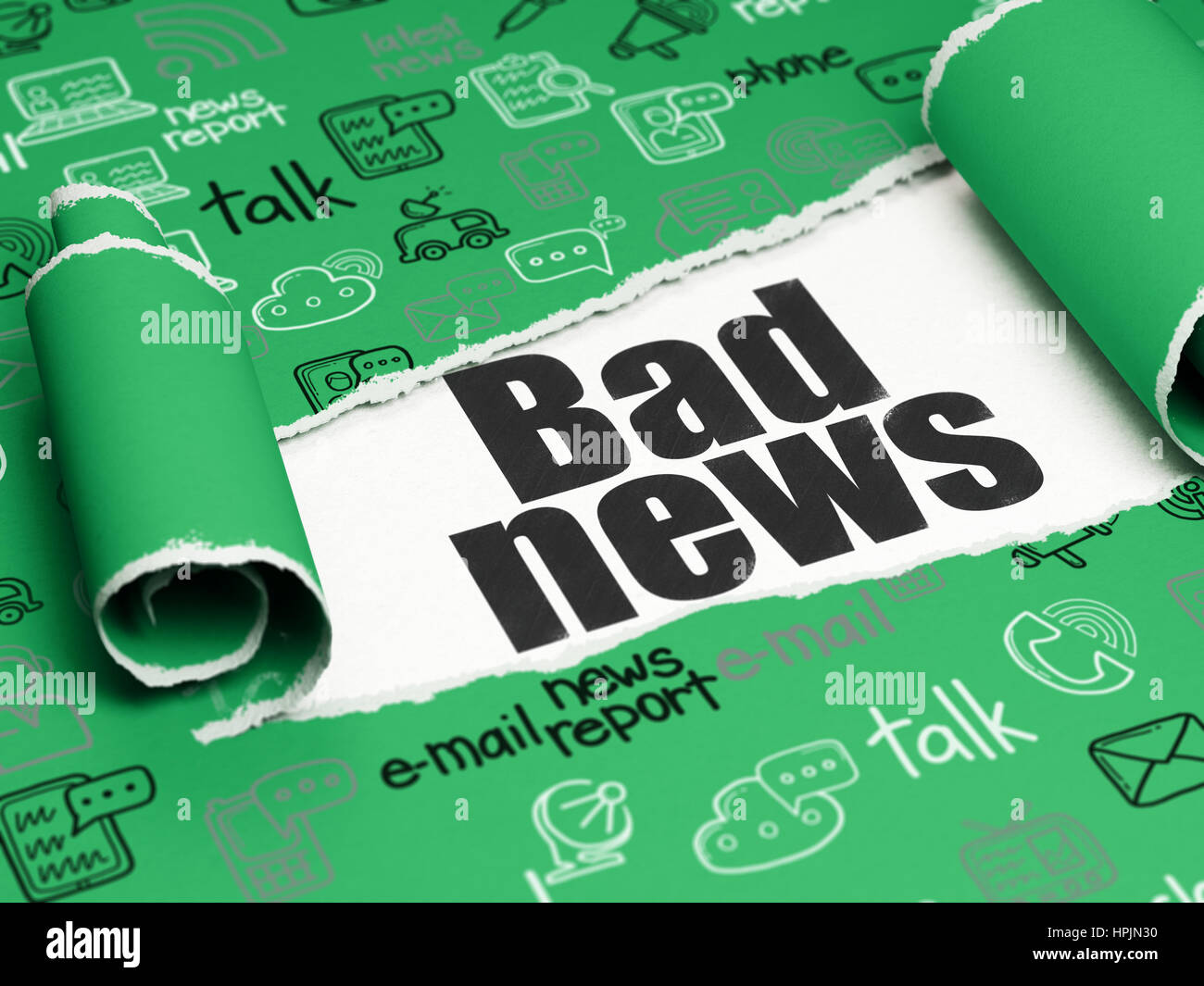 News concept: black text Bad News under the piece of torn paper Stock ...