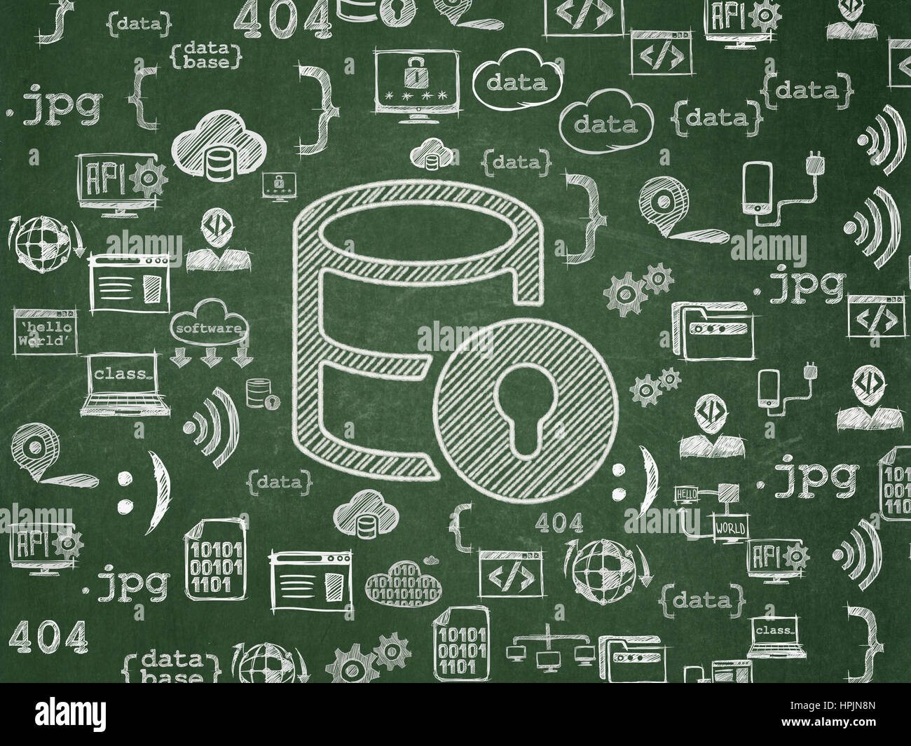 Software concept: Database With Lock on School board background Stock ...