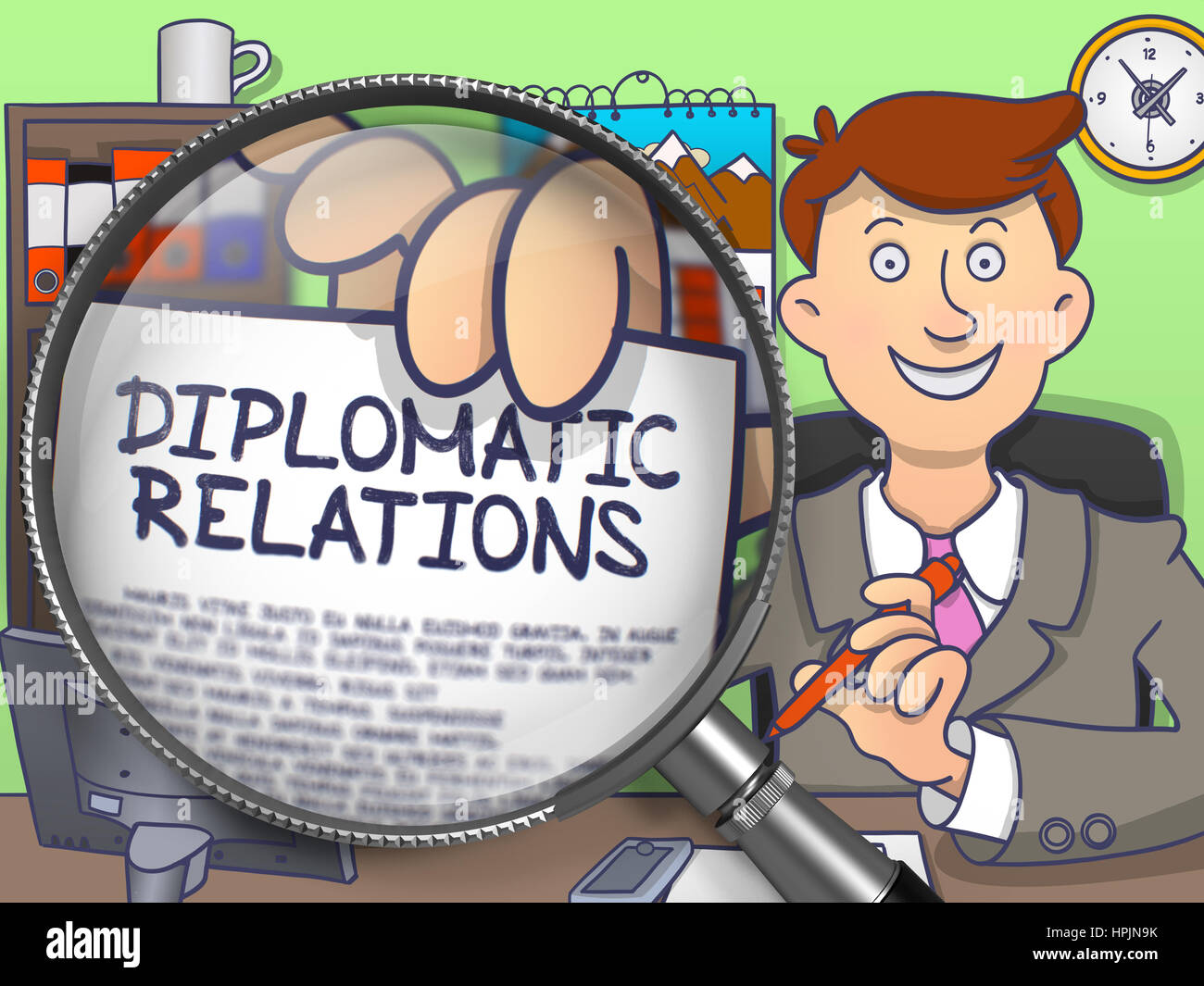 Diplomatic Relations through Magnifying Glass. Doodle Concept Stock ...
